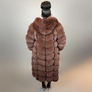 Jackets & Coats | 10 Genuine Fox Fur Ankle Length Jacket With Hood ...